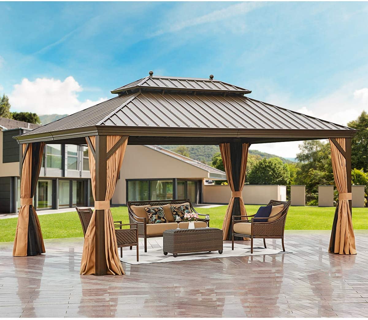 EROMMY 12 X 16 Hardtop Gazebo Galvanized Steel Outdoor Gazebo Canopy