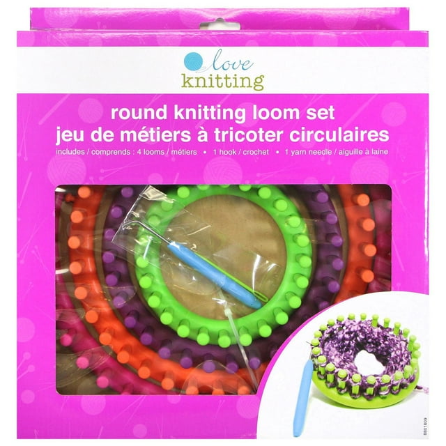 Love Knitting Round Knitting Loom Set — 4 Looms + Hook & Yarn Needle, 4 ...