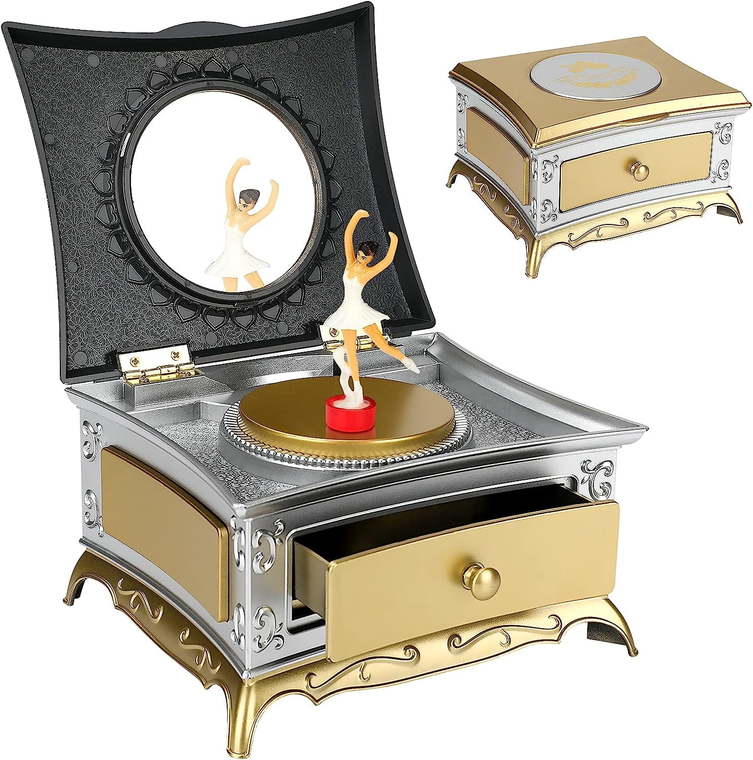 Classical Music Box - Golden, Jewelry Storage Music Box, Rotating ...