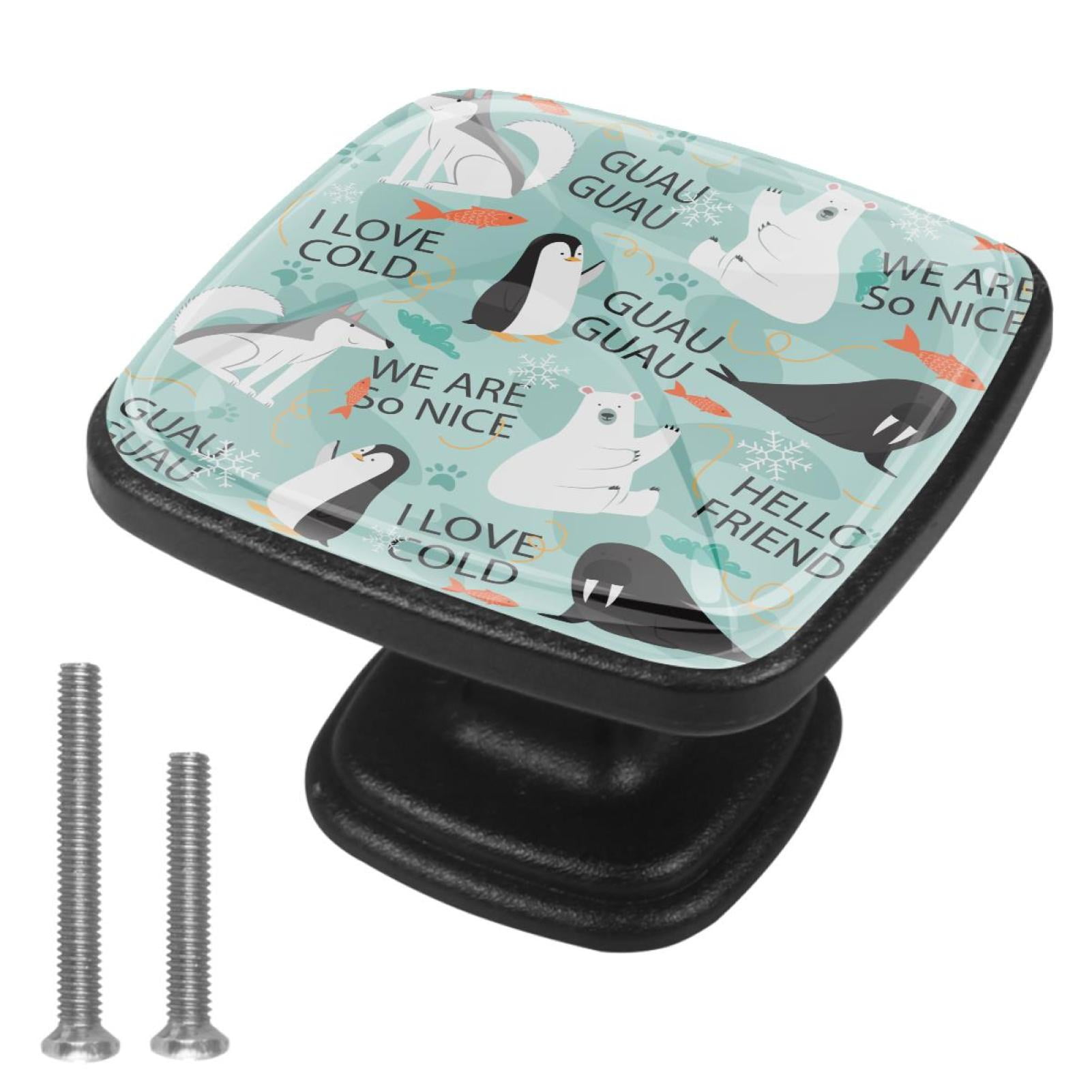 4 Pcs Cabinet Handle Drawer Pulls Doodle Polar Animals Knobs with ...