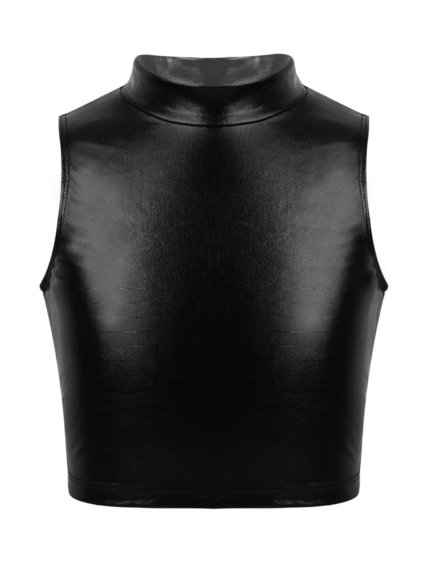 Aislor Kids Girls Shiny Metallic Gymnastics Crop Tops Sleeveless Mock ...