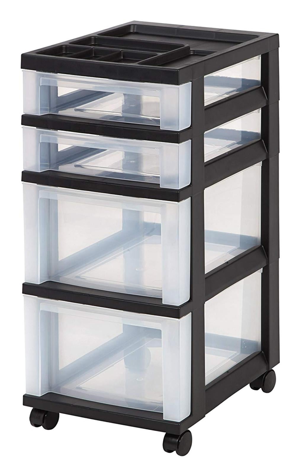 Iris 4 Drawer Rolling Storage Cart With Organizer Top Black Storage
