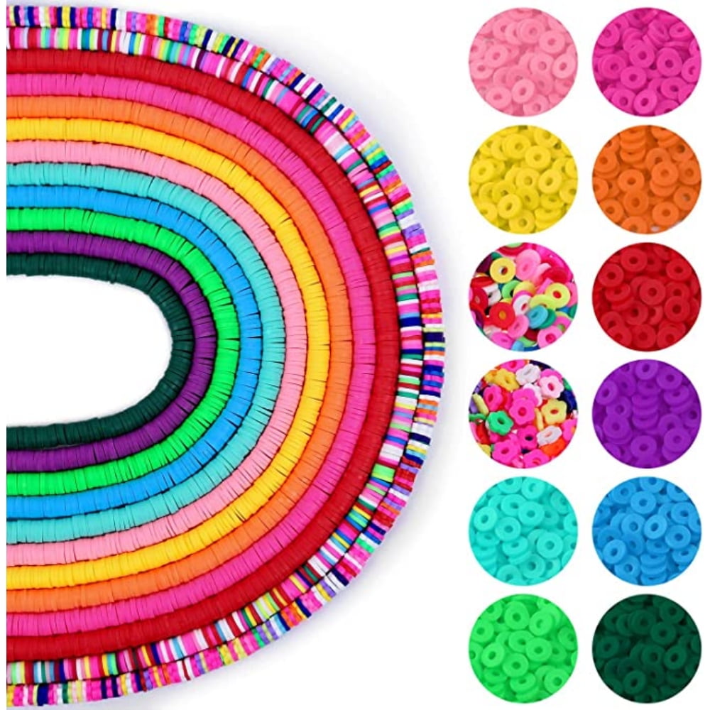 PEACNNG 12 Pcs Clay Beads Strands for Jewelry Making, 6mm Flat Round ...