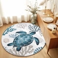 Coastal Sea Turtle Round Living Room Rugs 3.3 ft, Blue Gray Shell Coral ...