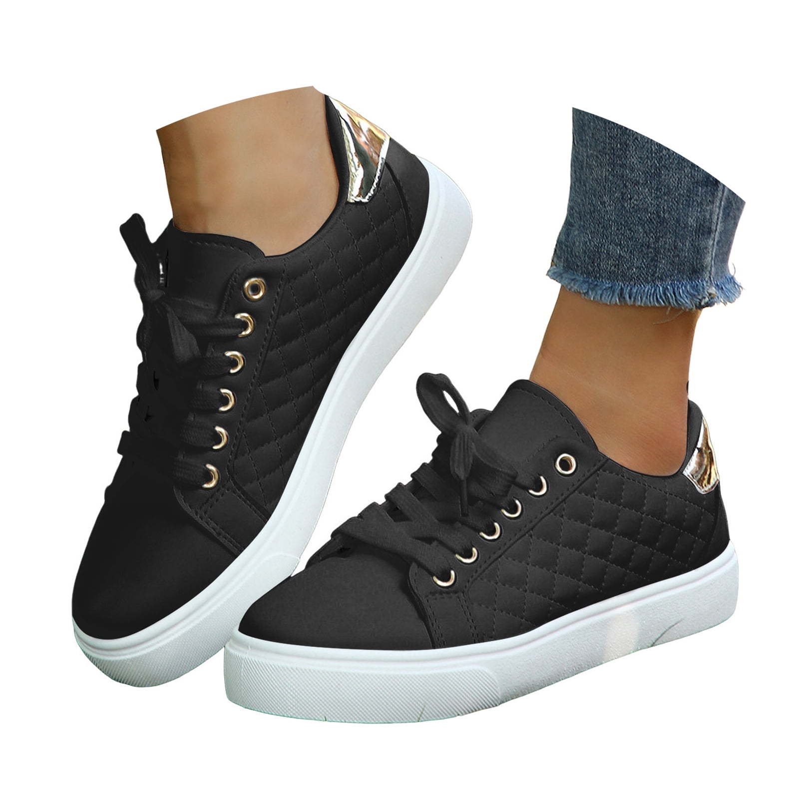 Click here for Mepaouo Womens White Tennis Shoes Black Leather Fa... prices