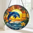 Ocean Sunset Dolphin Window Suncatcher, Stained Glass Style Tropical ...