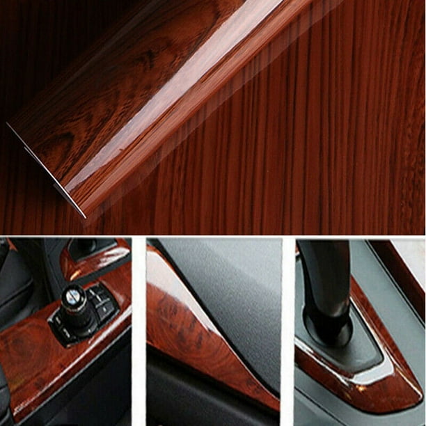 1M High Glossy Wood Grain Car Interior DIY Vinyl Sticker Decal Wrap ...