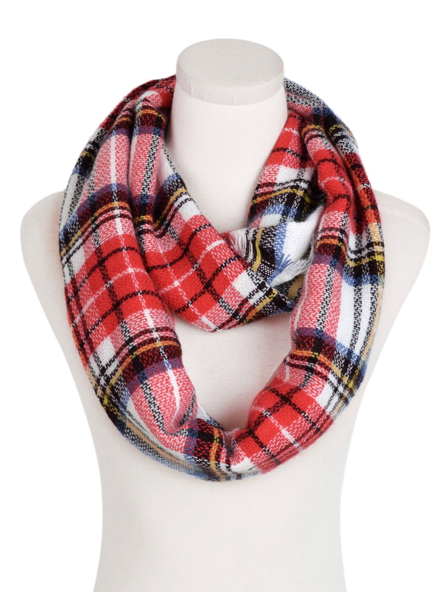 Premium Winter Soft Knit Plaid Checked Blanket Infinity Loop Circle ...