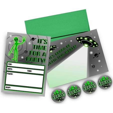 Gypsy Jade's Outer Space Alien Party Invitations - Large 5" x 7" Aliens ...