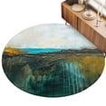 Abstract Art Round Living Room Rugs 7 ft, Blue Gray Textured Landscape ...