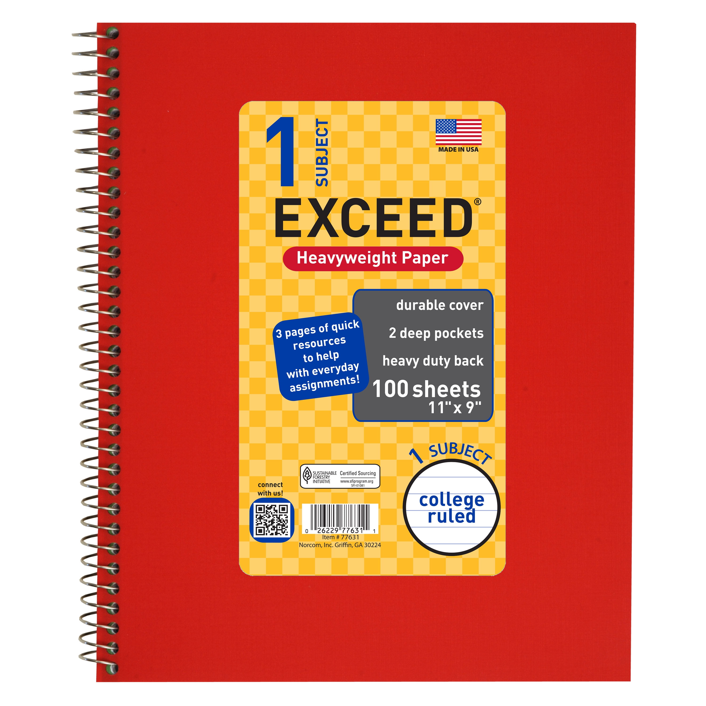 100 Count 1 Subject Red Exceed Notebook, 11" x 9", College Ruled ...
