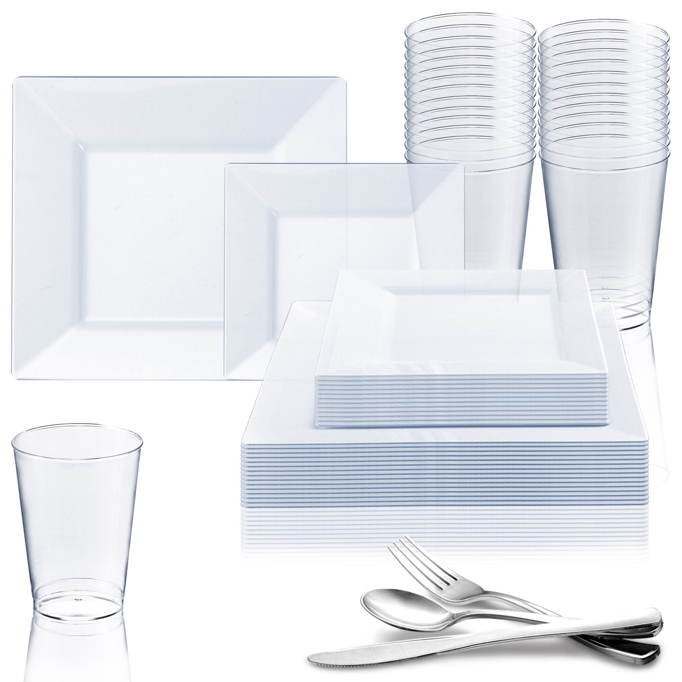 Disposable Plastic Party Dinnerware Set Large Square (60-Person Package ...