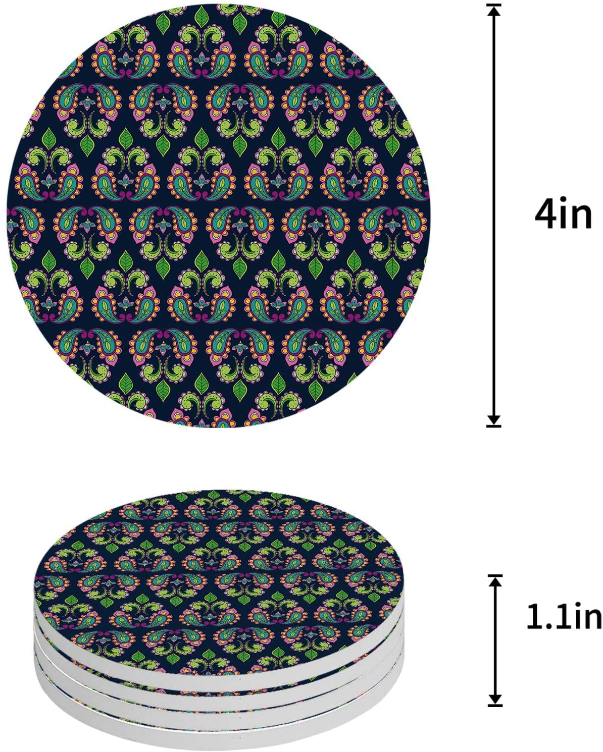 ZHANZZK Vintage Paisley Pattern Set of 8 Round Coaster for Drinks ...