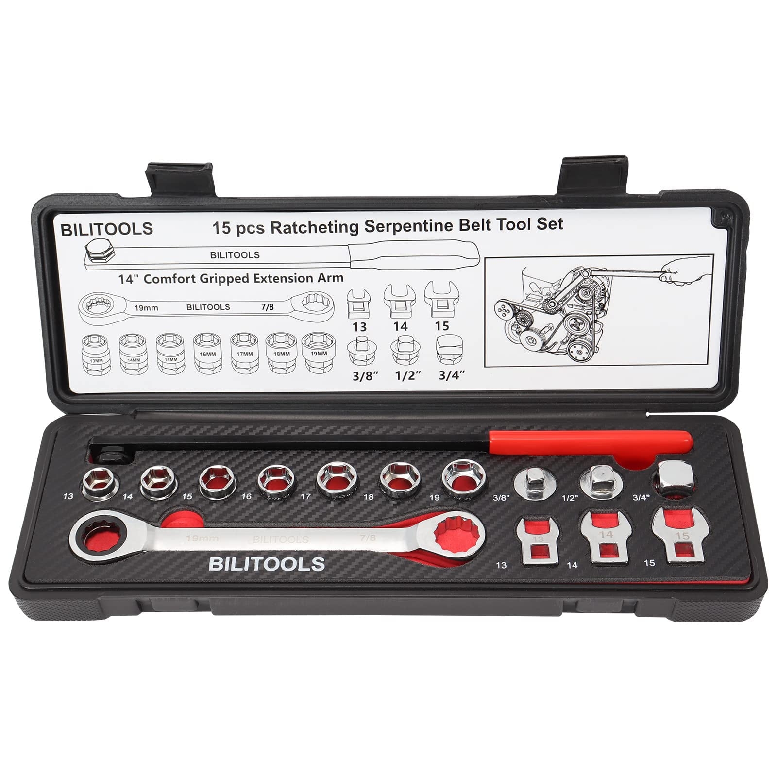 BILITOOLS 15-Piece Universal Ratcheting Serpentine Belt Tool Set | Bodega Aurrera en línea