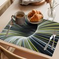 Abstract Cotton Linen Placemats Set of 2, Lemon Yellow White Linear ...
