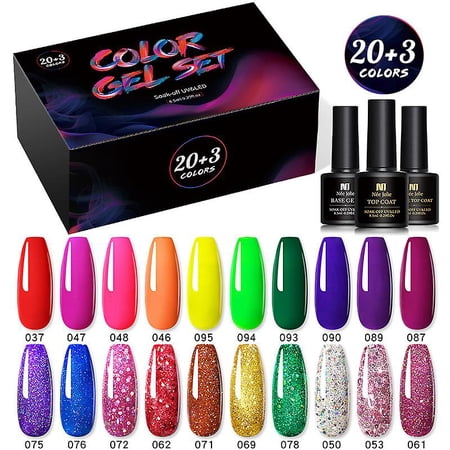 Gel Nail Polish Set, 20 Pcs Neon Color Gel Polish Kit With Base Gel ...