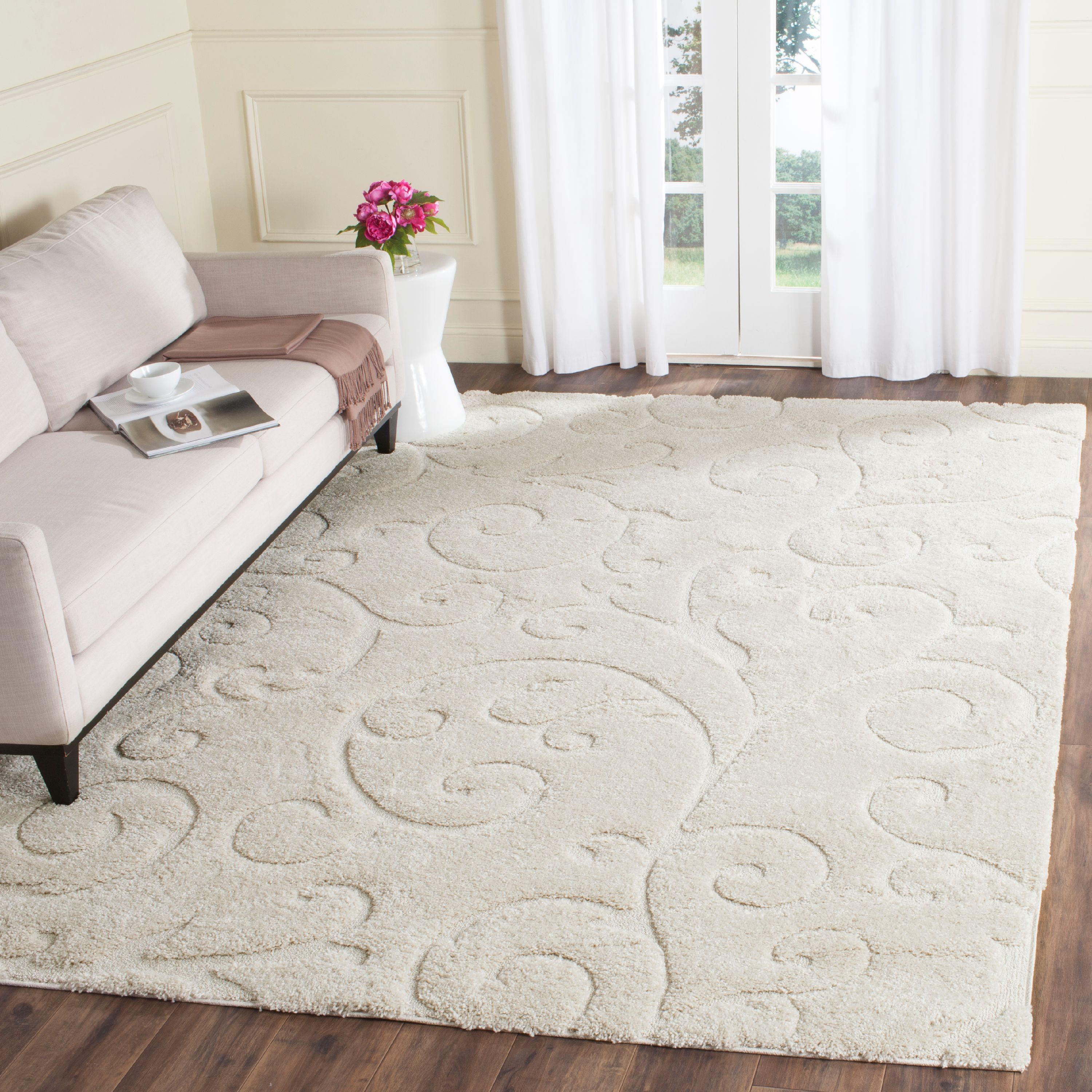 SAFAVIEH Florida Doug Floral Vines Shag Area Rug, Cream, 11' x 15 ...