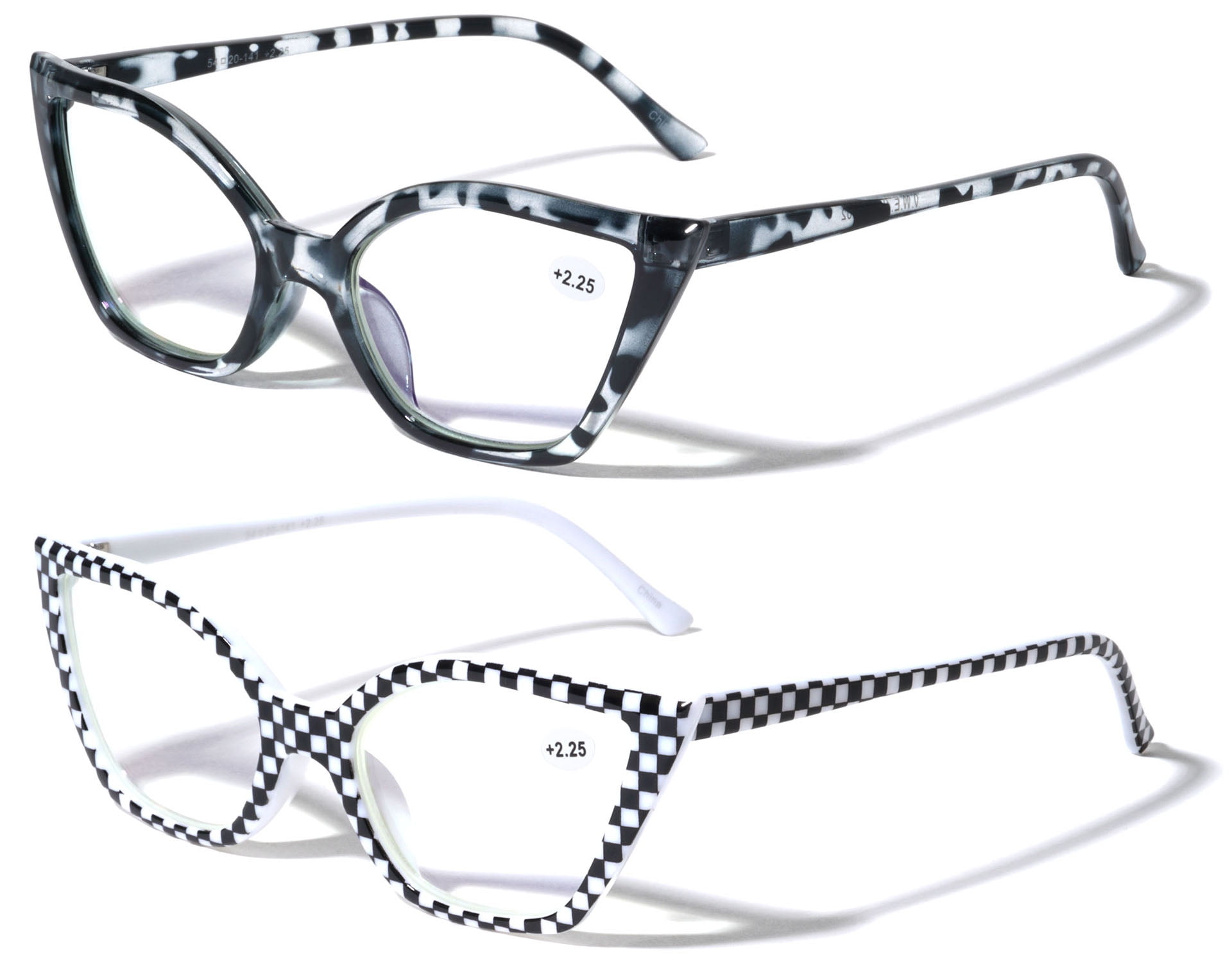 2 Pairs Women Pointed Tip Cat Eye Anti-Blue Reading Glasses - Clear ...