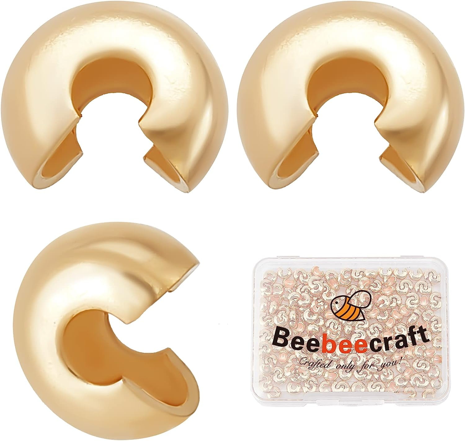 200Pcs Crimp Beads Covers 18K Gold Plated Brass Half Round Open Crimp ...