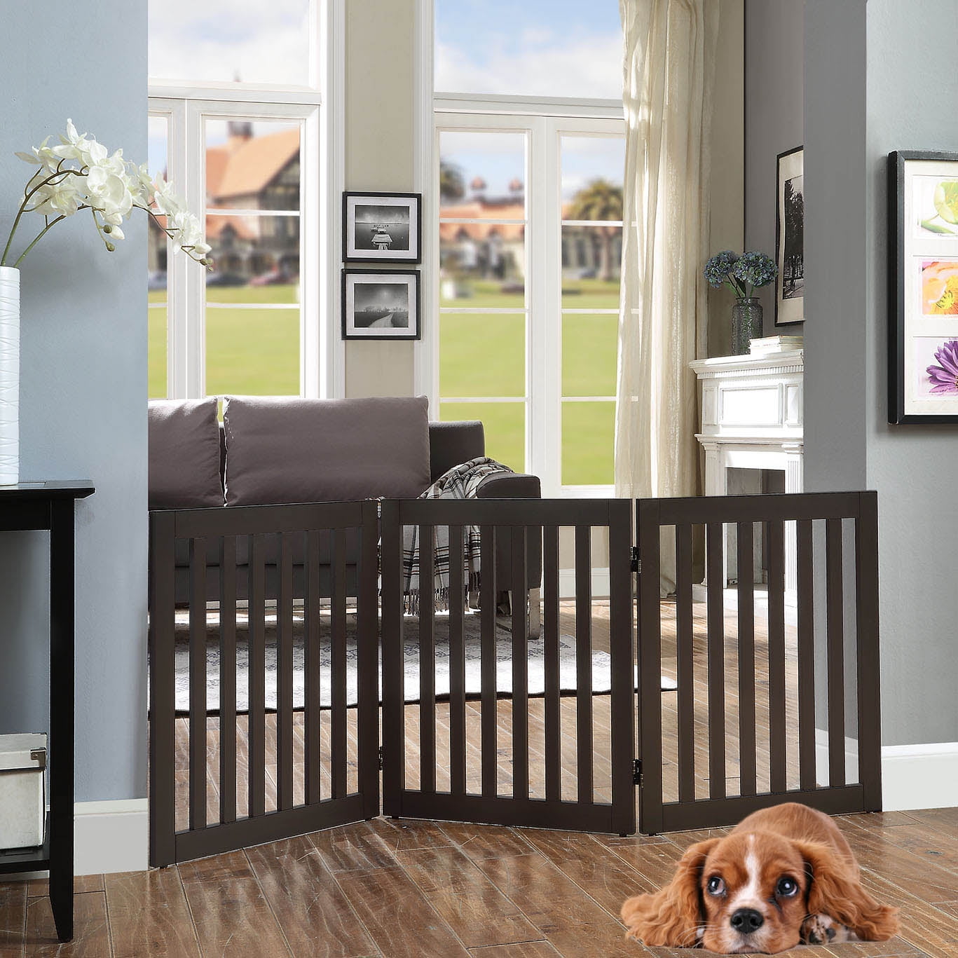 Unipaws 24"H Freestanding Wooden Dog Gate, Espresso - Walmart.com