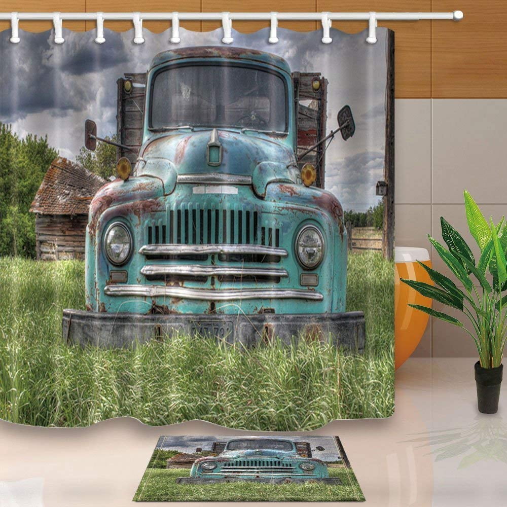 ARTJIA Farm House Decor Wooden Barn with Rusic Truck in Forest Shower ...