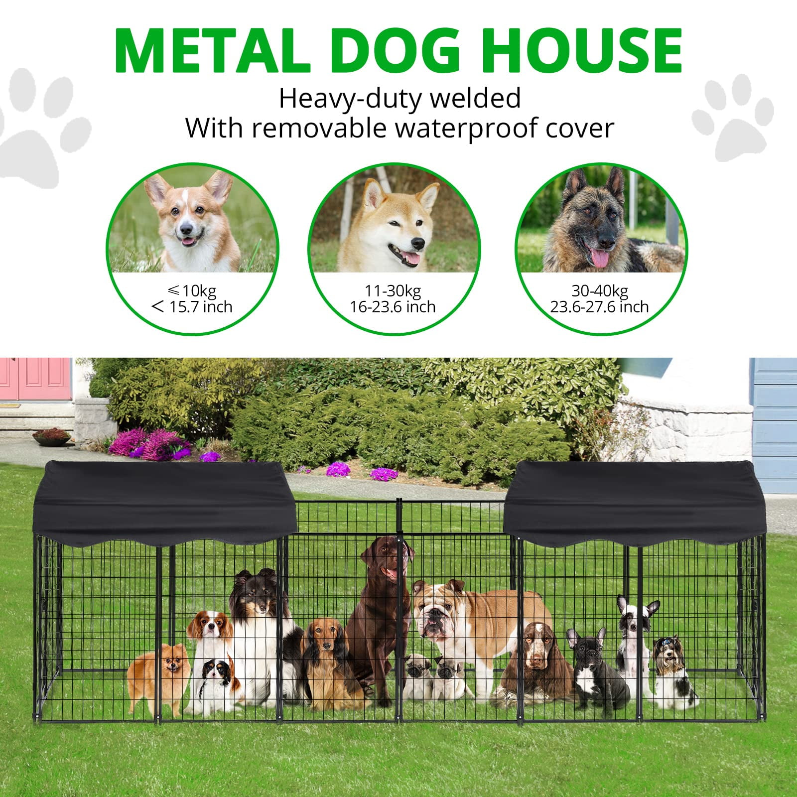 Buy Large Dog Kennel Outdoor Dog House with Roof, Heavy Duty Metal for ...