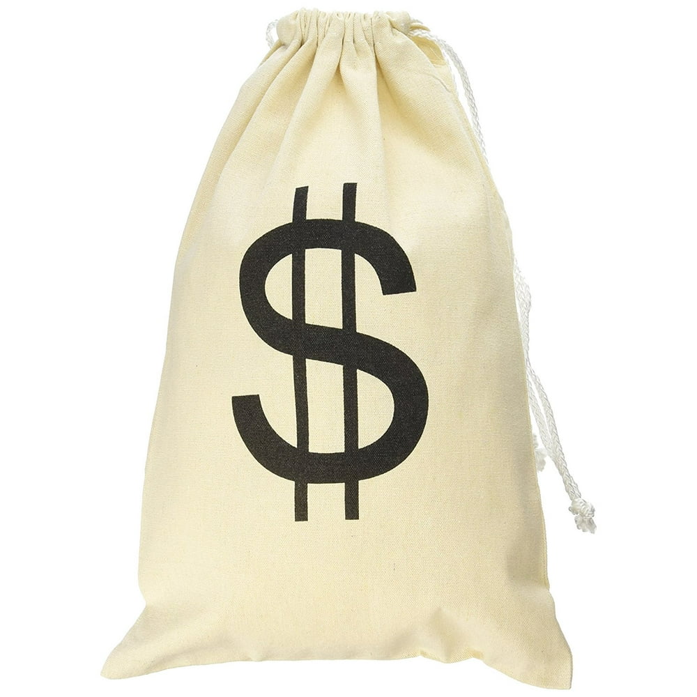 Large Canvas Natural Money Bag Pouch with Drawstring Closure and Dollar ...