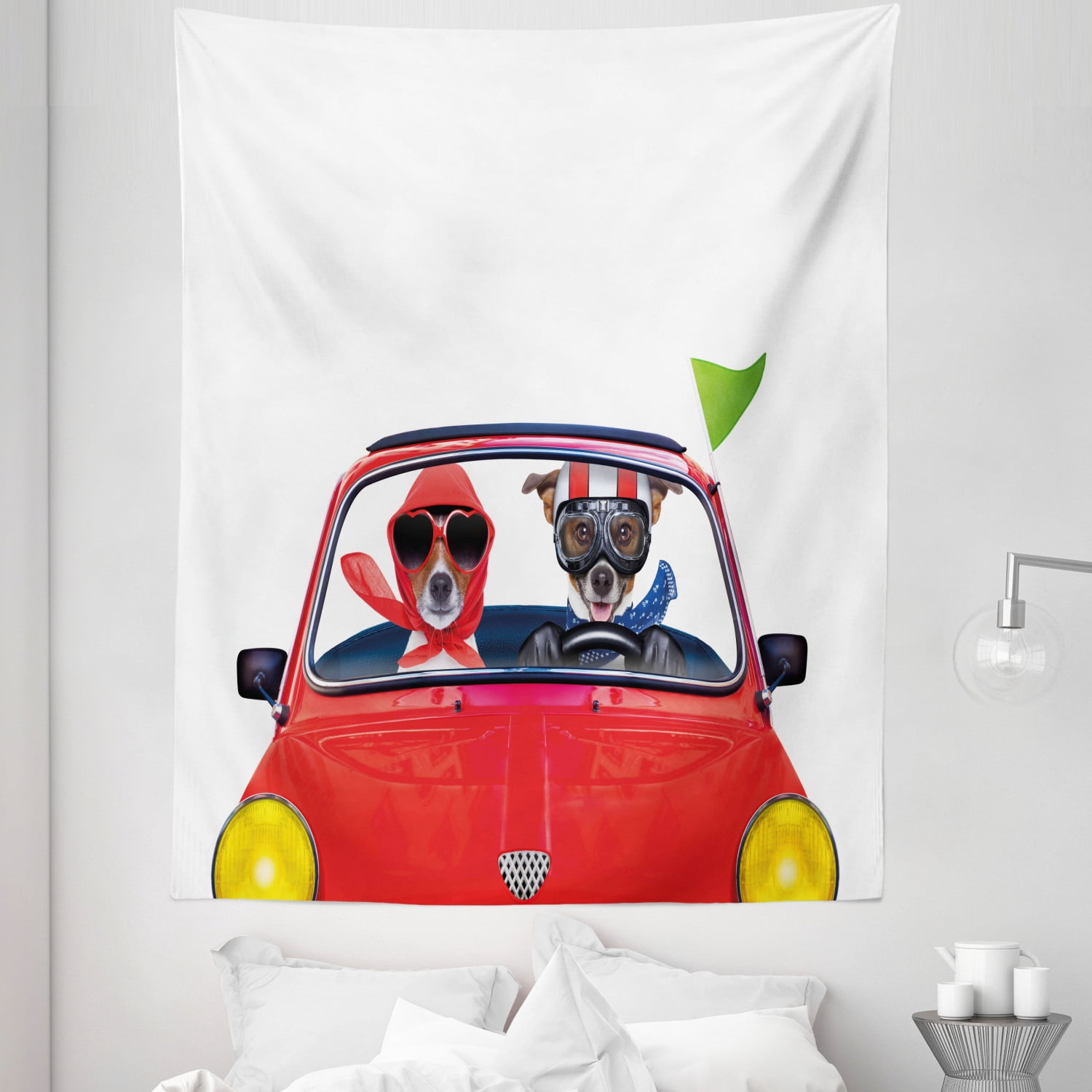 Dog Driver Tapestry, Jack Russell Couple Just Married in a Car for ...