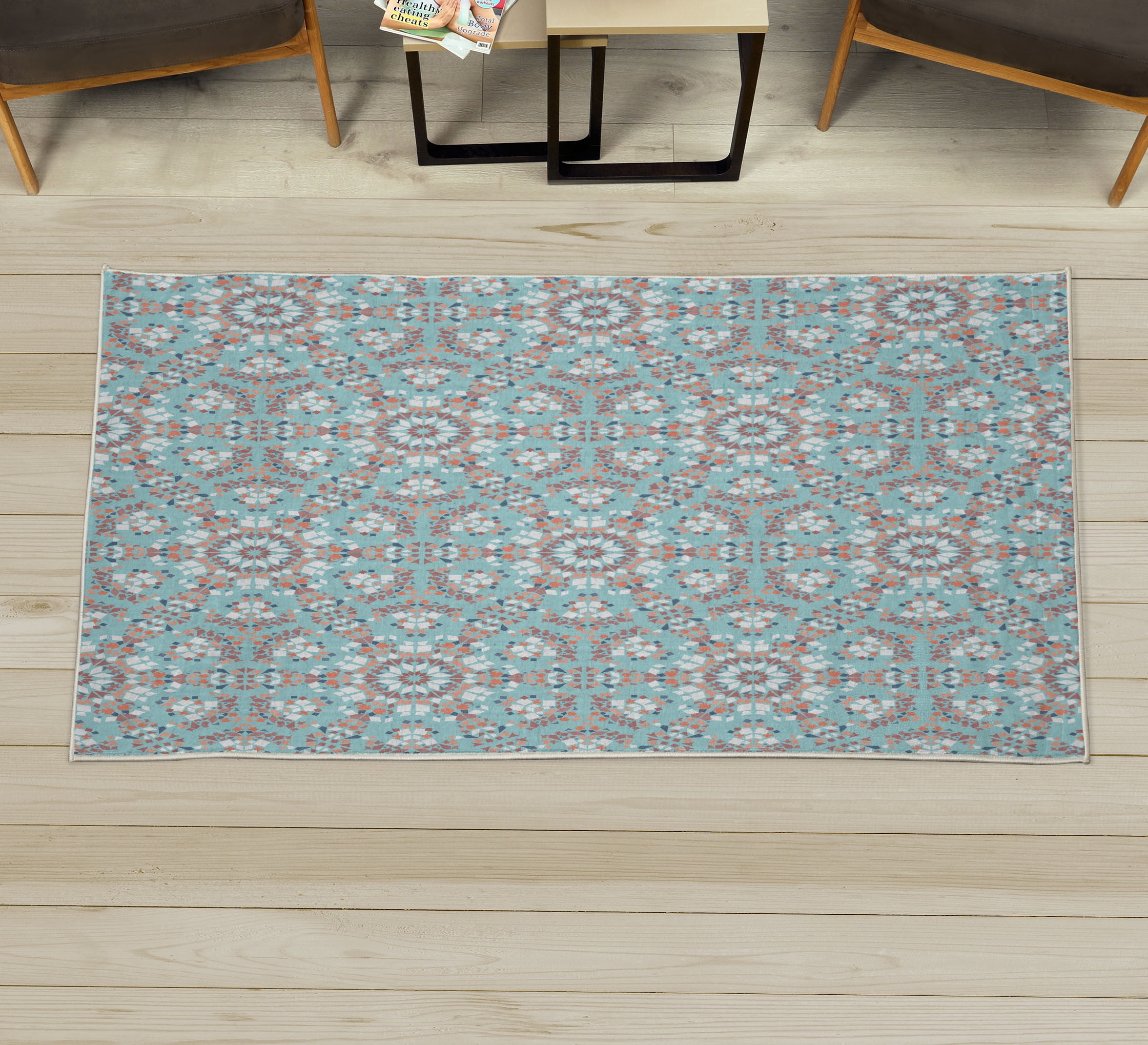 Mosaic Decorative Rug, Antique Roman Time Inspired Rock Design with ...