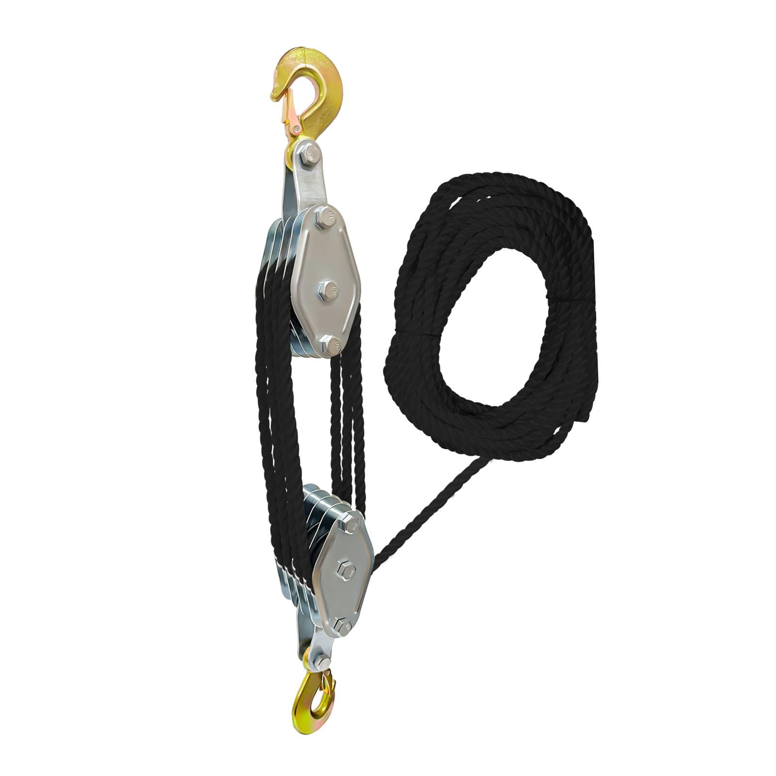 Almencla Rope Hoist Pulley Rope Pulley Hoist Wheel Block and Tackle System Lifting Pulley 4 wheels 20M black