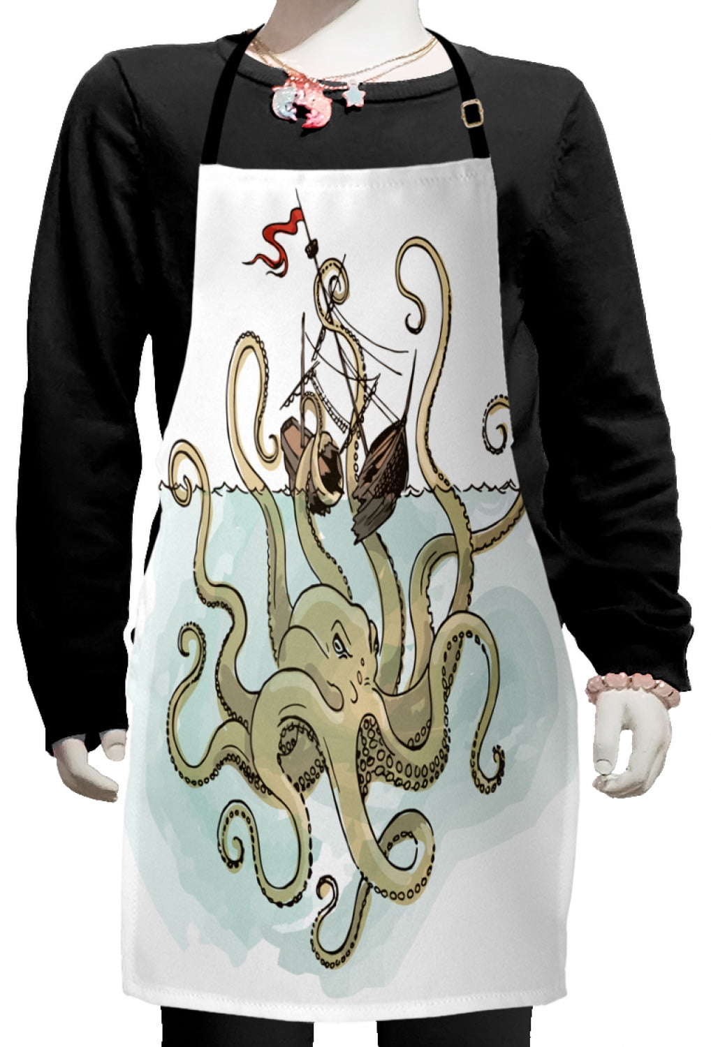 Kraken Kids Apron, Octopus Sinking the Pirate Ships Greek Myth Fish ...
