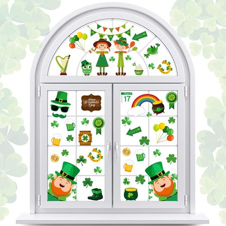 St Patrick's Day 215pcs Shamrock Window Clings Static Irish Shamrock ...