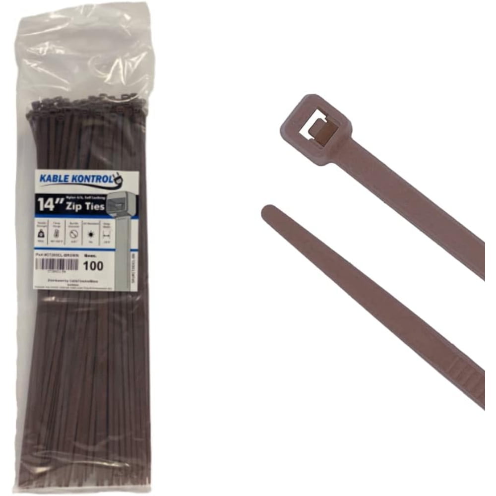 Kable Kontrol Zip Ties - 14" Long - 100 Pc Pk - Brown color - Nylon - 50 Lbs Tensile Strength ...