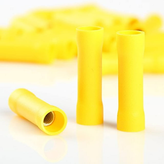 100 PCS Yellow Vinyl Butt Connector 12-10 Gauge 12 Volt Electrical ...