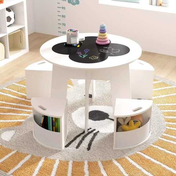 Shininglove Kids Wood Table & 2 Chairs Set, 3 in 1 Children Activity ...