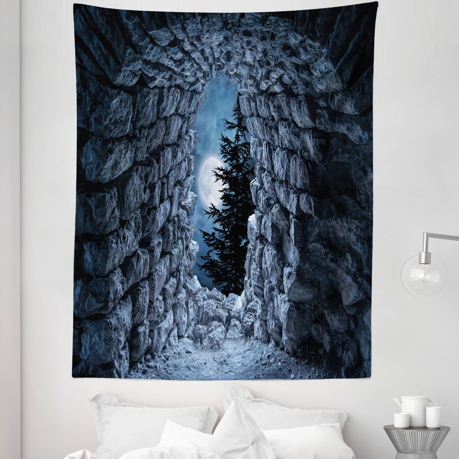 Gothic Tapestry, Dark Cave the Full Moon at Night Scary Horror Medieval ...
