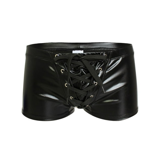 Yizyif Mens Metallic Boxers Underwear Shiny Patent Leather Drawstring