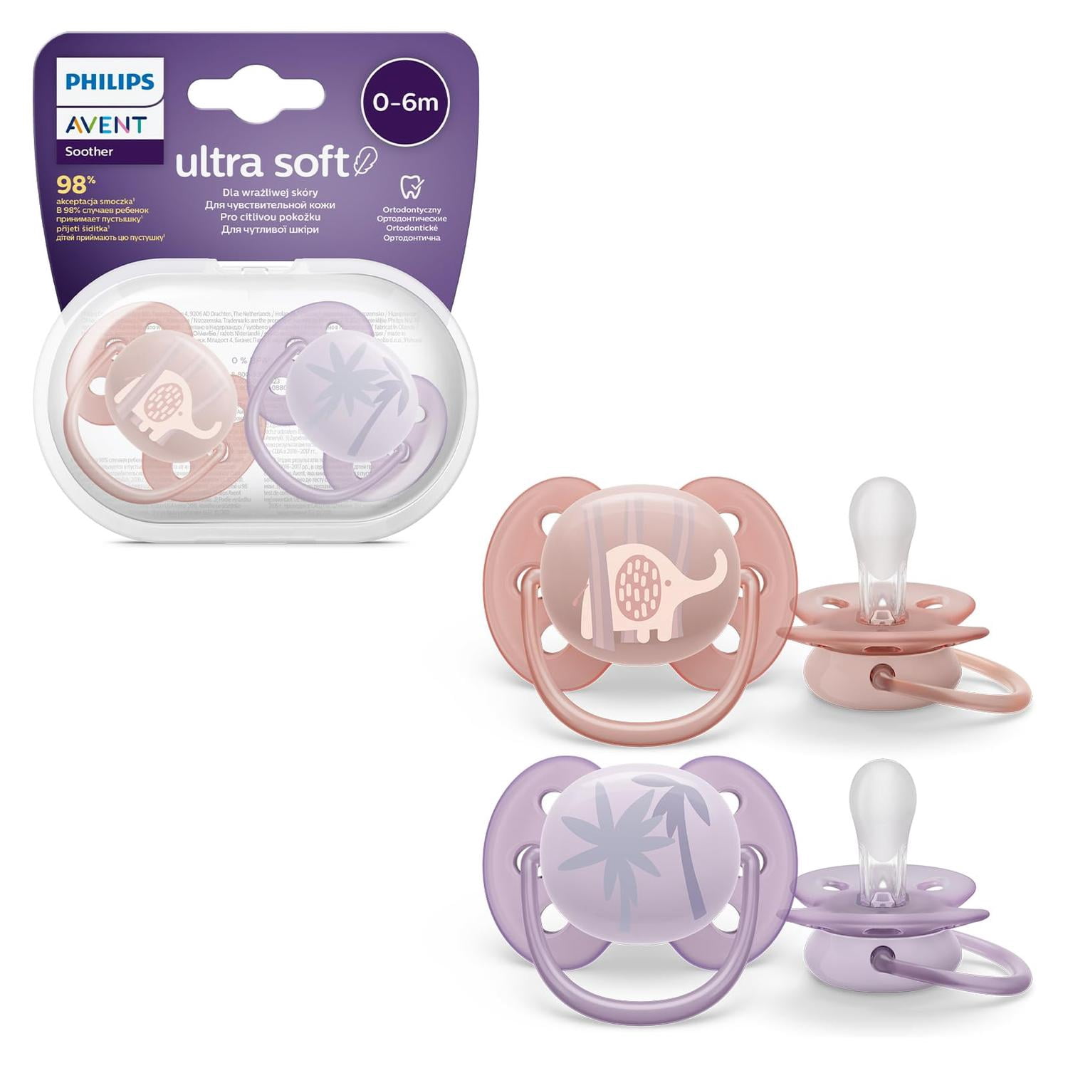 Chupón Ortodóntico Ultrasuave Philips Avent Rosa Morado con Caja ...