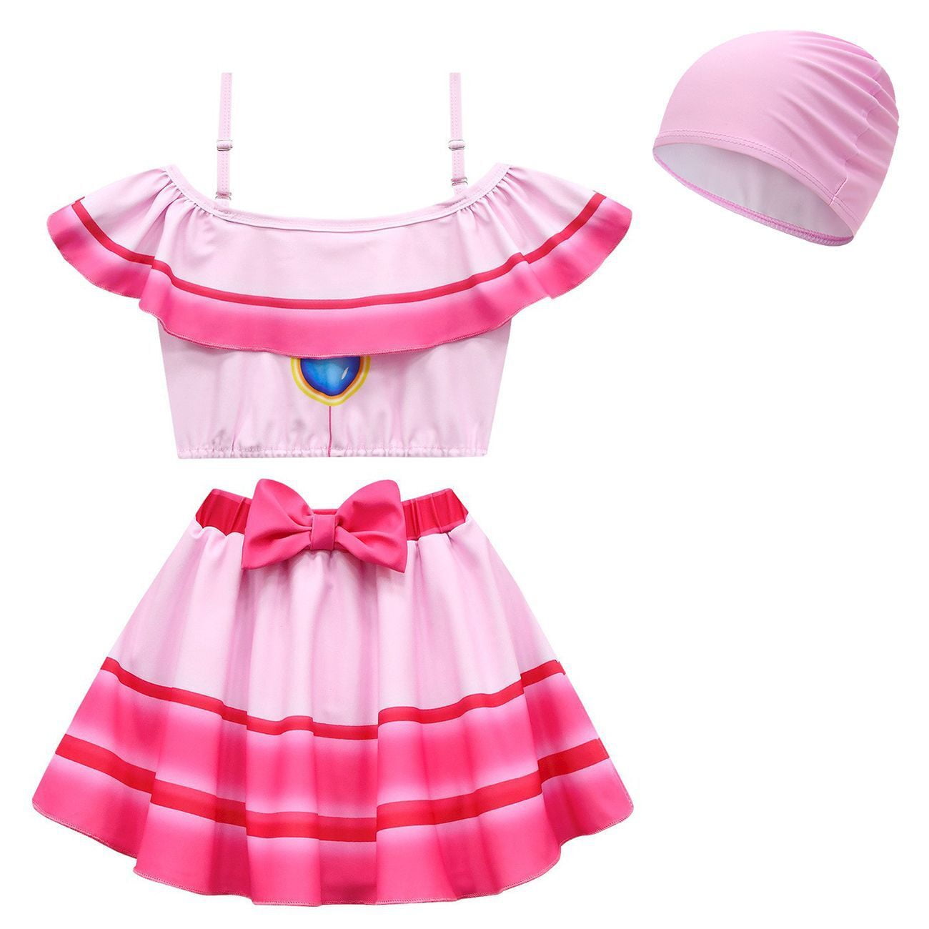 SUEE Girls Princess Peach Swimsuit 3-Piece w/Swimming Cap, Bathing Suit ...
