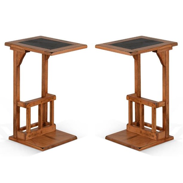 Home Square 12.5" Traditional Wood Sofa Mate Table in Rustic Oak - Set ...