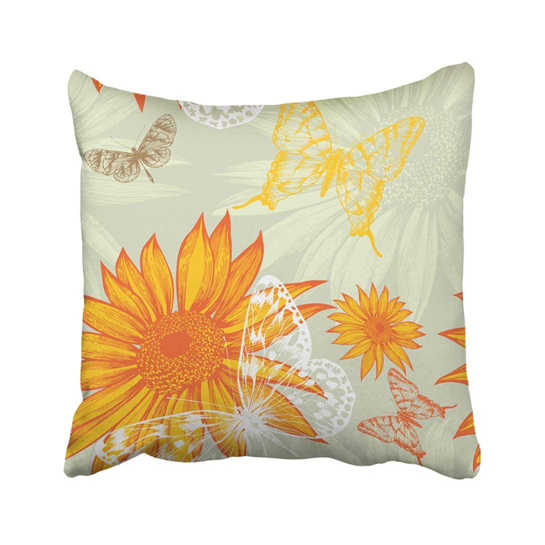 ARTJIA Yellow Floral With Sunflowers And Butterflies Hand Drawing Brown ...