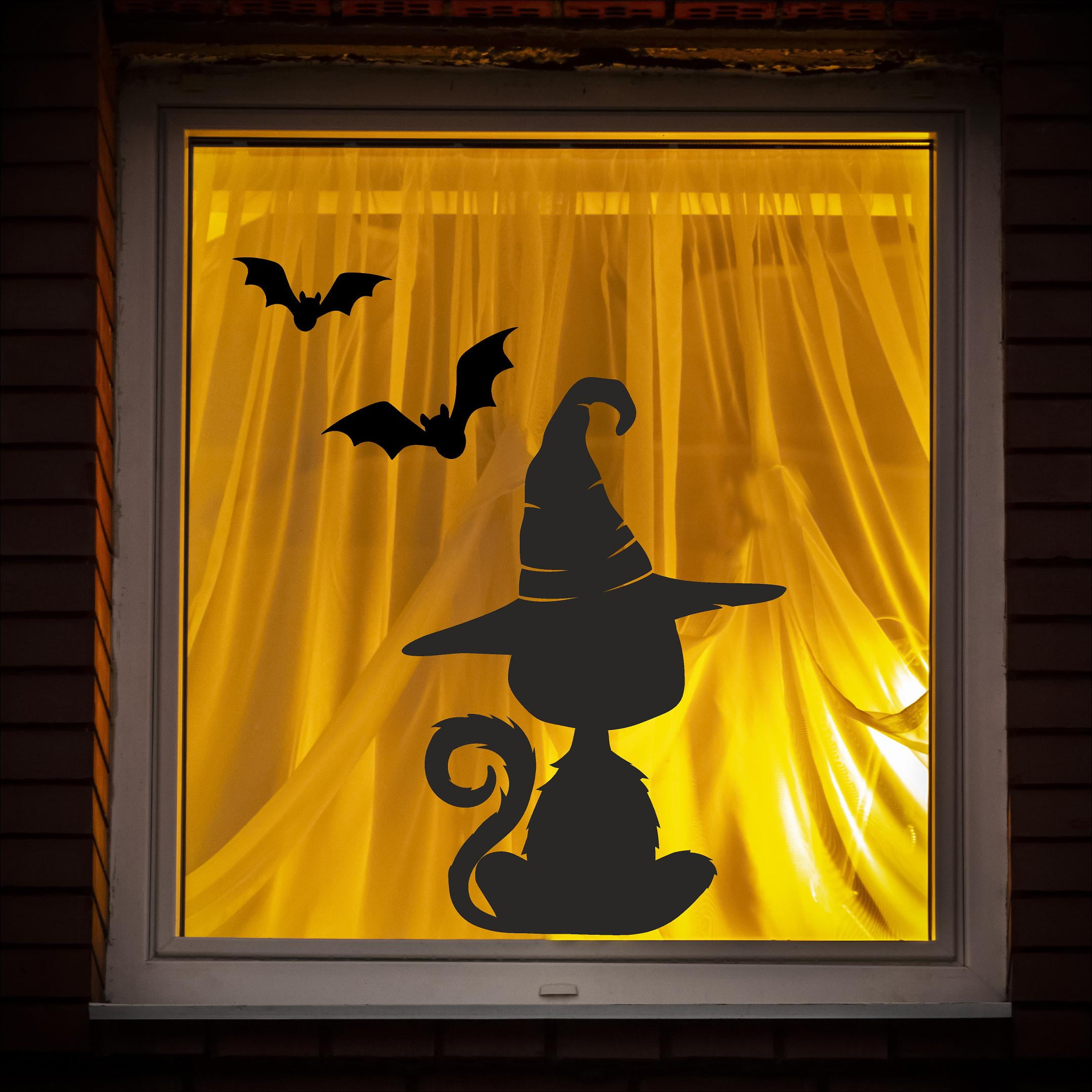 Halloween Black Cat with Witch Hat Vinyl Lettering Wall Decal Self ...