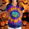 KDDYLITQ Women’s Halloween Tops Pumpkin & Candy Print V-Neck Scrub Top ...