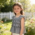 BLTIBY Girls Gingham Cap Sleeve Blouse Layered Ruffle Tie Back Babydoll ...