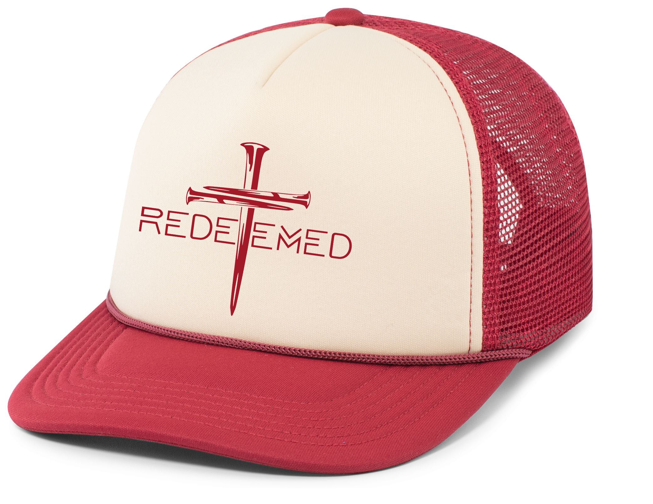 Mens Christian Redeemed Embroidered Rope Hat Foam Front Mesh Back ...