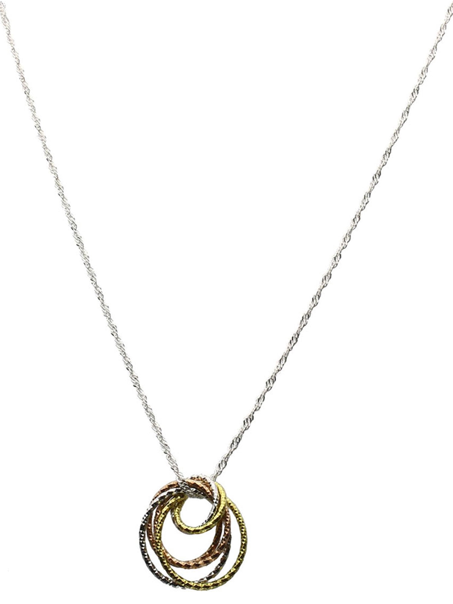 Sterling Silver Tri-color Rings Circle Singapore Chain Necklace Italy ...