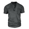 Antinious Men Solid Button Split Round Neck Collared Short Sleeve Loose ...