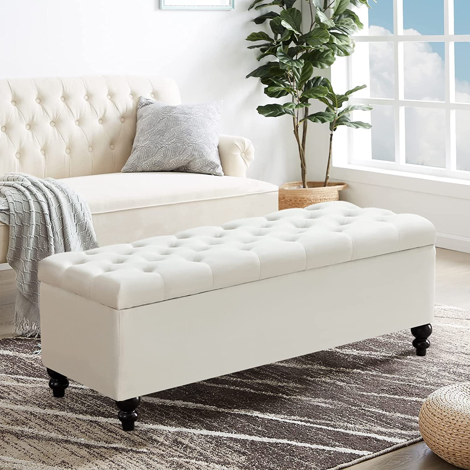 Kinmars 50.2" Ottoman with Storage, Large Storage Bench with Button ...