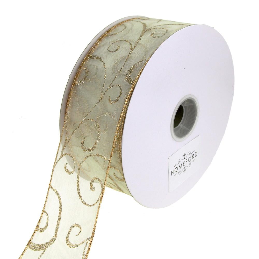 Glitter Swirl Organza Wired Christmas Holiday Ribbon, 2-1/2-Inch, 50 ...