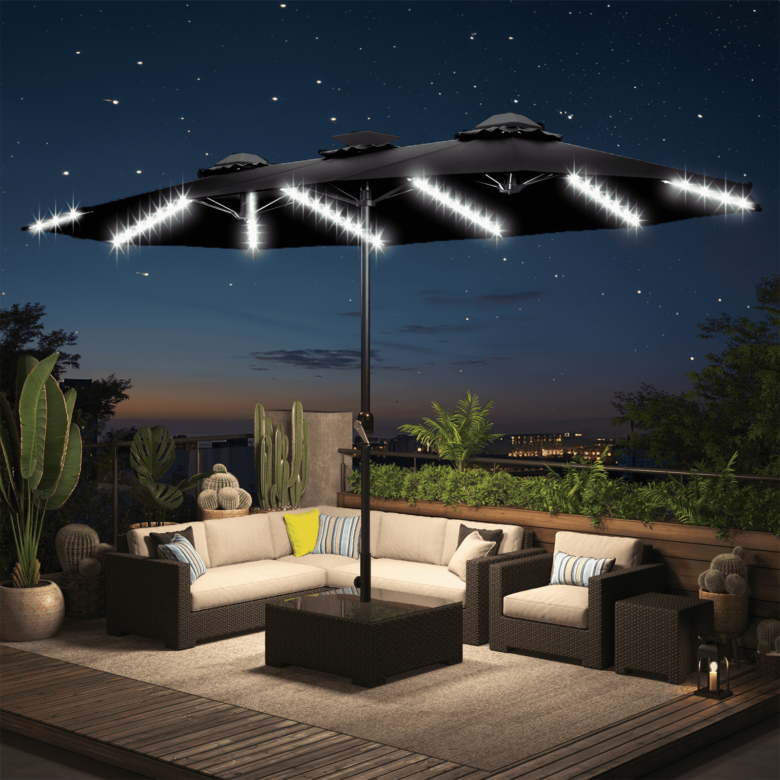 Click here for Aecojoy 15ft Patio Umbrella With Solar Lights  Lar... prices